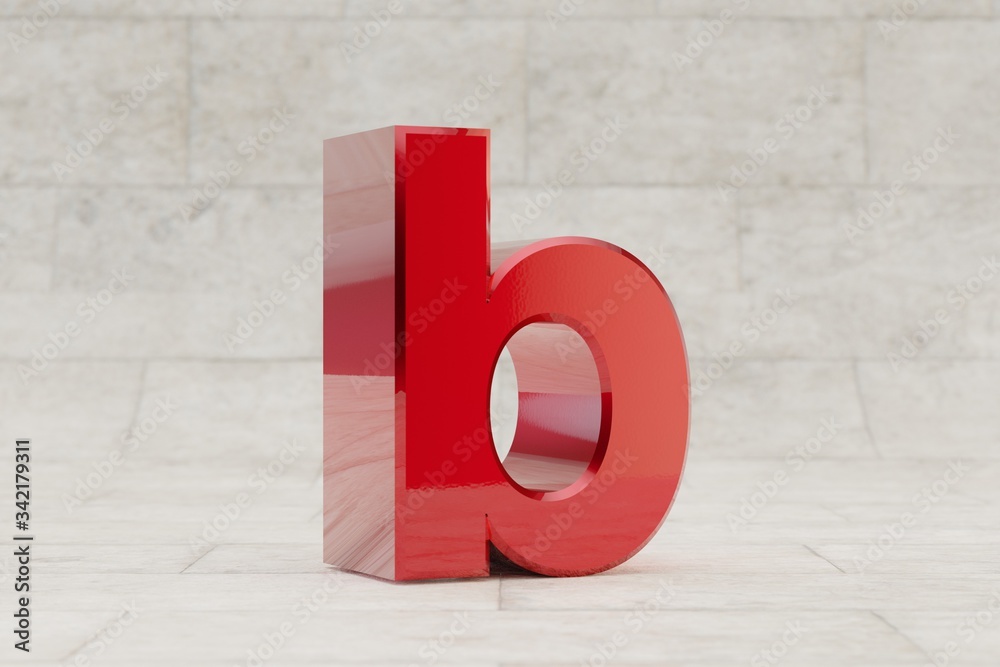 Red 3d letter B lowercase. Glossy red metallic letter on stone tile ...