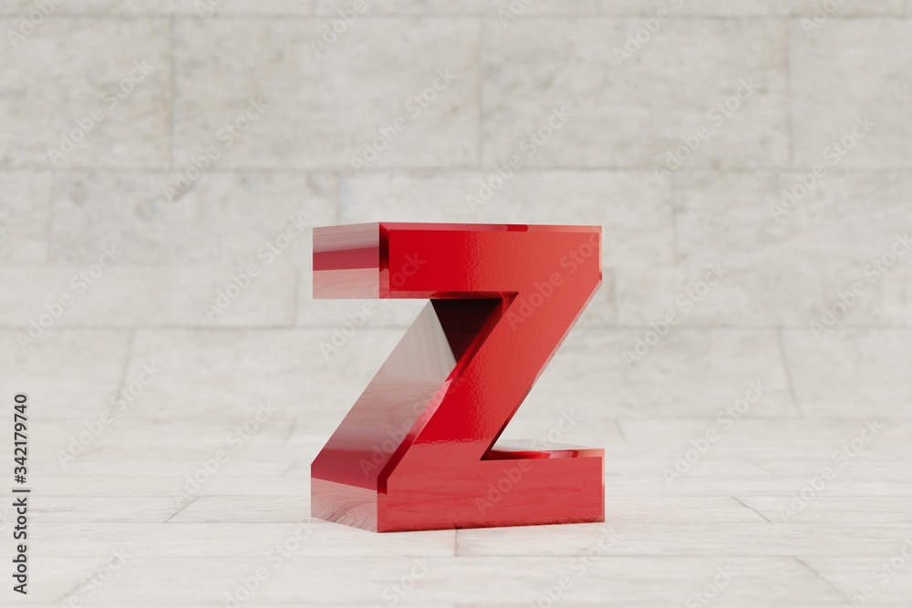 Red 3d letter Z lowercase. Glossy red metallic letter on stone tile ...
