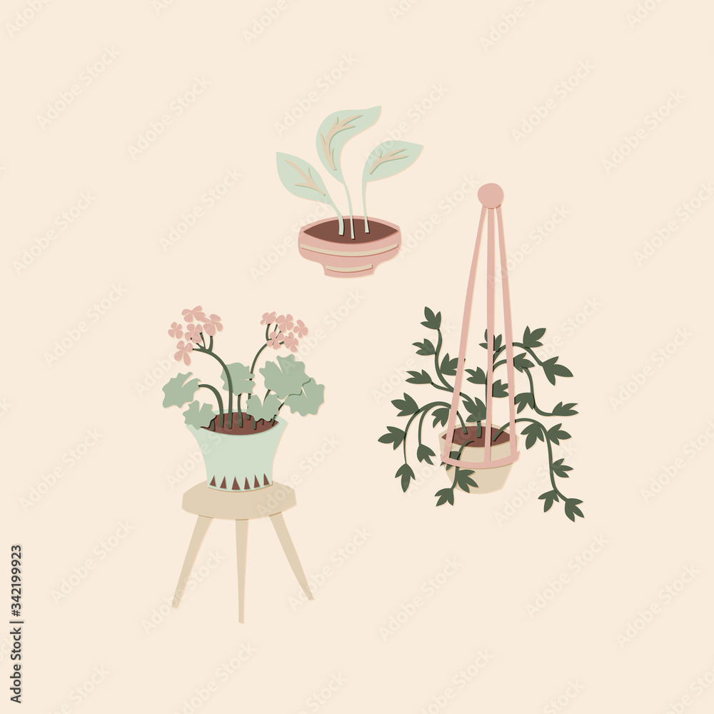 Cutout indoor plants. House plants paper cutouts. Vector illustration ...