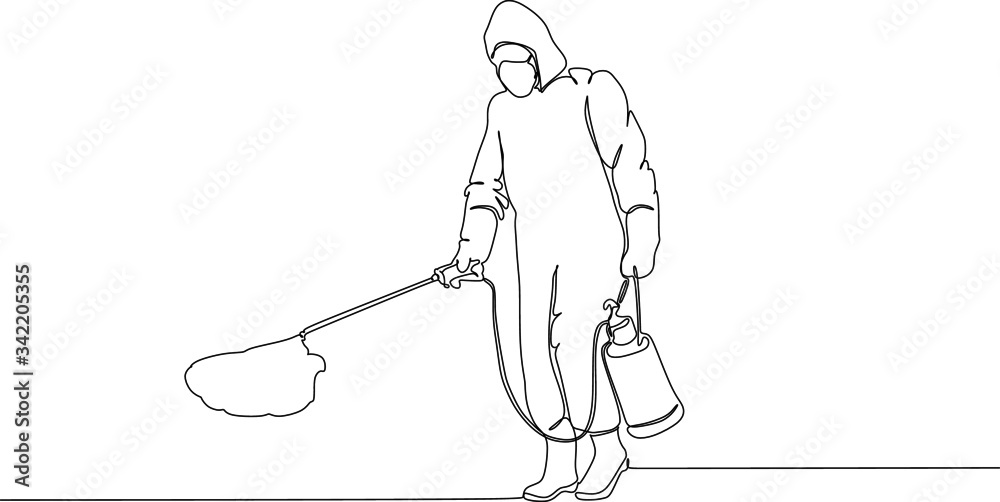 Continuous line drawing vector illustration of a man in protective suit ...