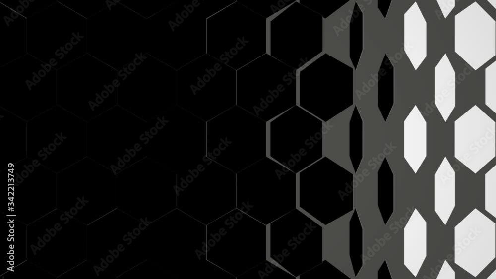 Black and white hexagon pattern. 4K Seamless looping animation of 3D ...