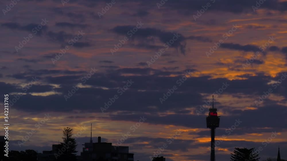 Vidéo Stock Westfield Tower sunset. Sydney Tower sunset timelapse ...