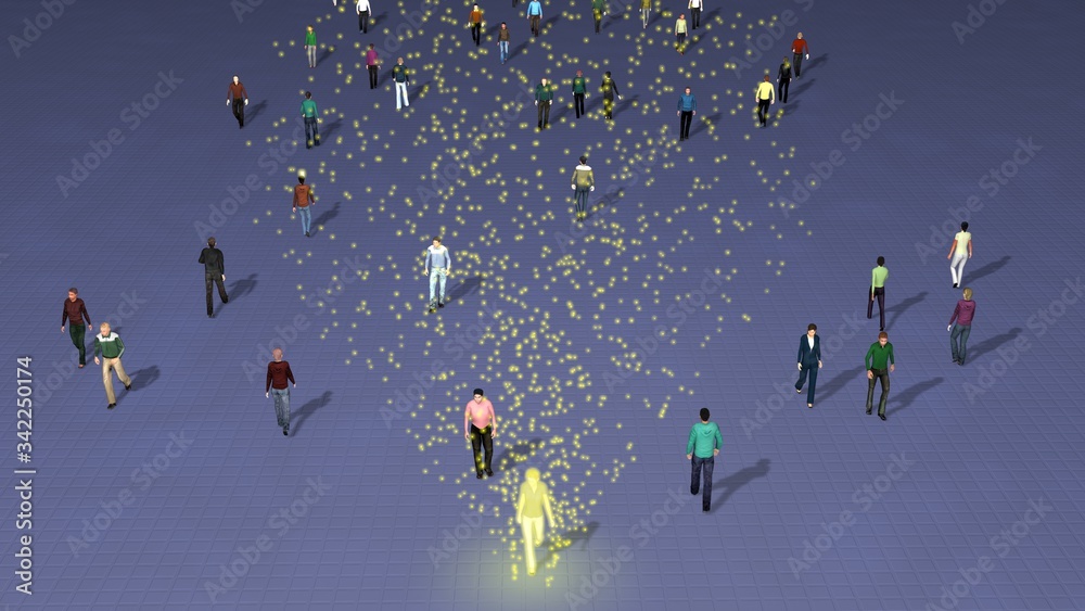 Person spreading virus among population . Infected human spreads germs ...