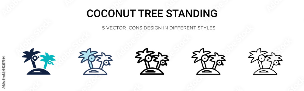 Coconut tree standing icon in filled, thin line, outline and stroke ...