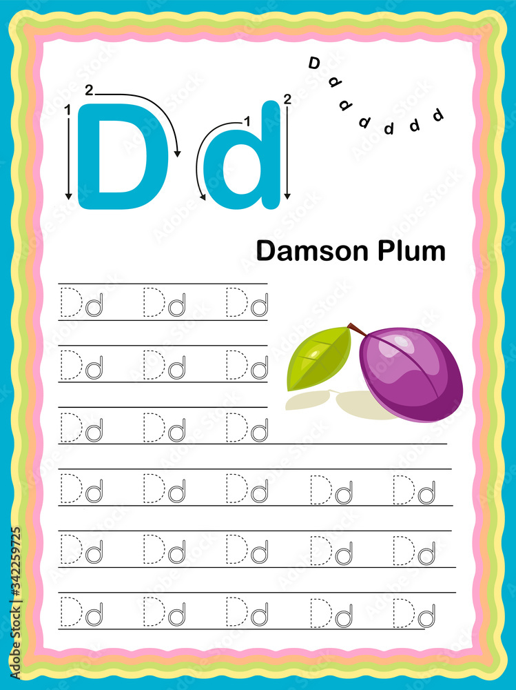Colorful letter D Uppercase and Lowercase Tracing alphabets start with ...