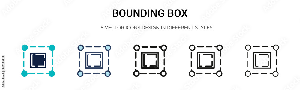 Bounding box icon in filled, thin line, outline and stroke style. Vector illustration of two ...