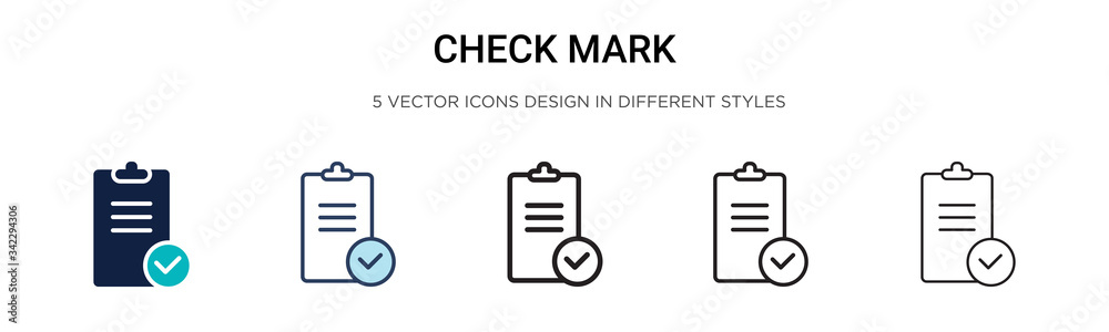 Check mark icon in filled, thin line, outline and stroke style. Vector ...