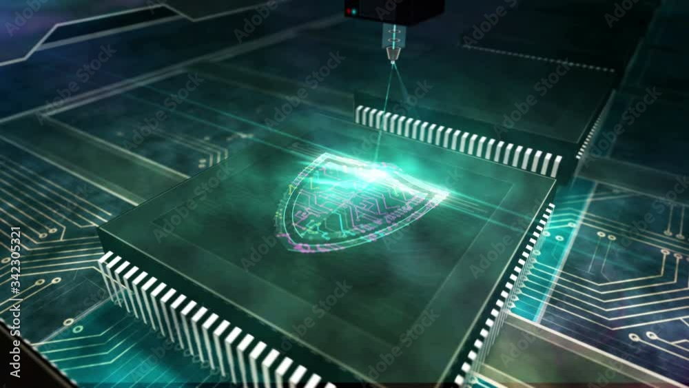 Cyber security. Digital shield, firewall and computer protection ...