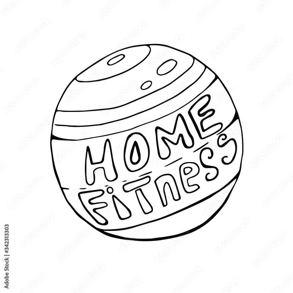 The exercise ball, the big ball for fitness. Drawn in Doodle style ...