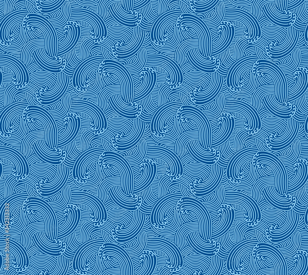 Japanese Swirl Ocean Wave Vector Seamless Pattern Stock Vector | Adobe ...