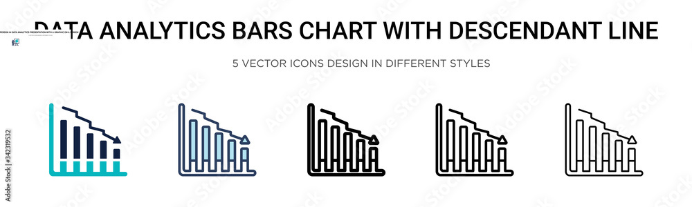 Data analytics bars chart with descendant line icon in filled, thin ...