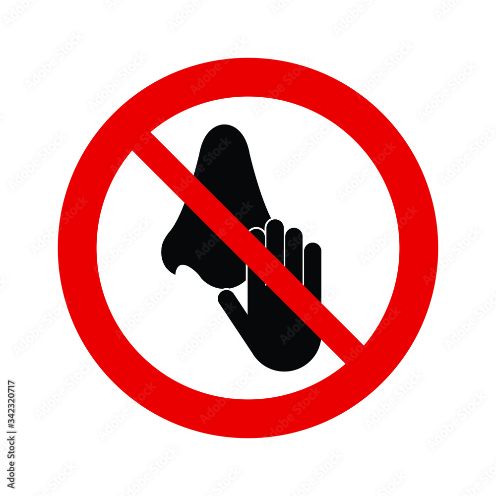 do not touch nose icon. forbidden sign hand nose lips. epidemic ...