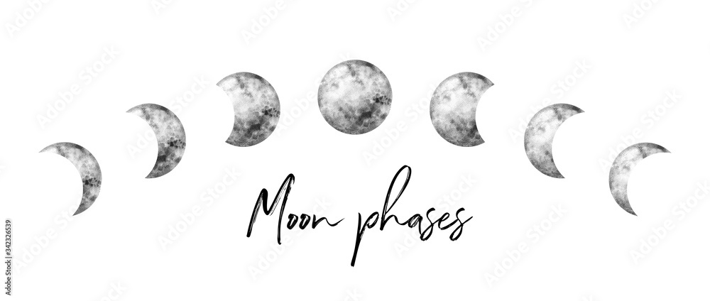 Watercolor moon phases. Hand painted watercolor beautiful illustration ...