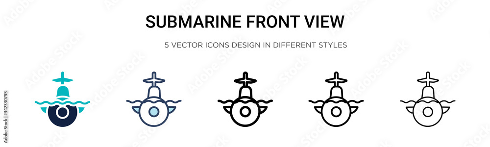 Submarine front view icon in filled, thin line, outline and stroke ...
