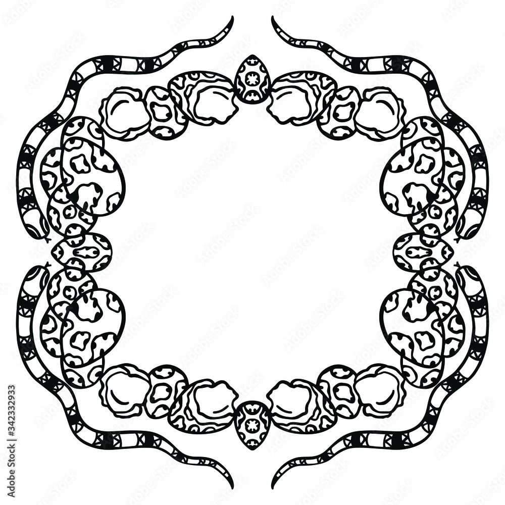 Vector frame, border of a snake and snake eggs. Hatched snakes ...
