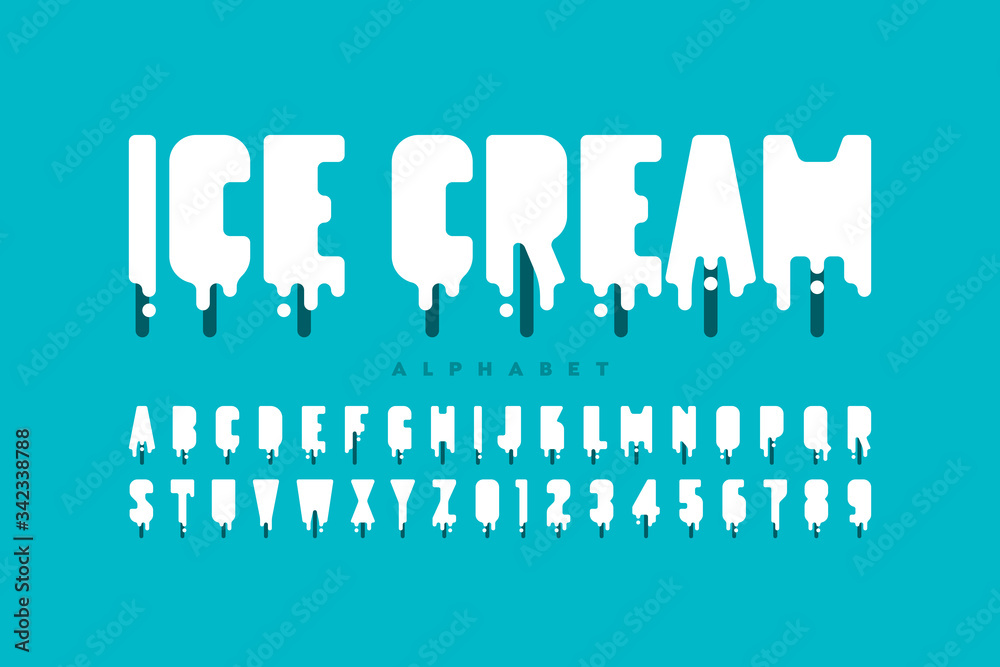 Melting Popsicle ice cream font, alphabet letters and numbers Stock ...