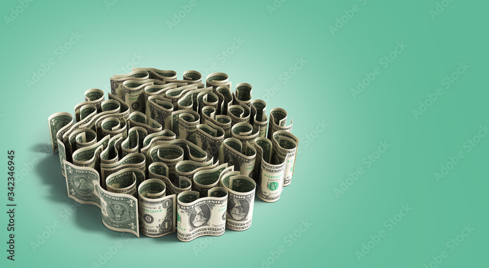 dollar bills laid out in the form of convolutions of the brain concept ...