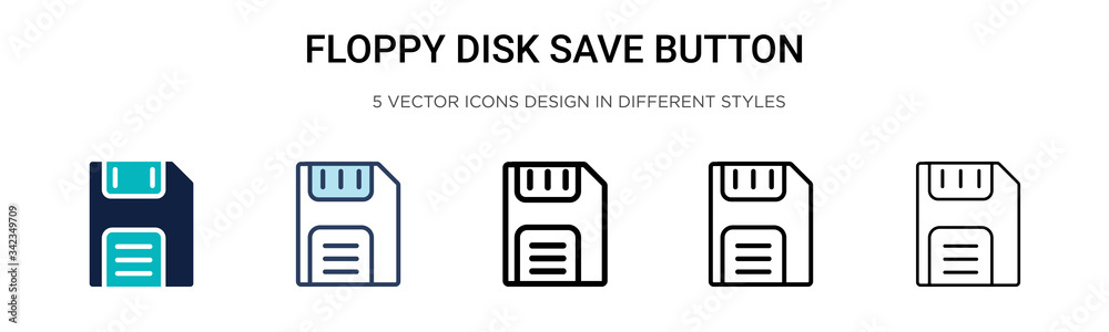 Floppy disk save button icon in filled, thin line, outline and stroke ...