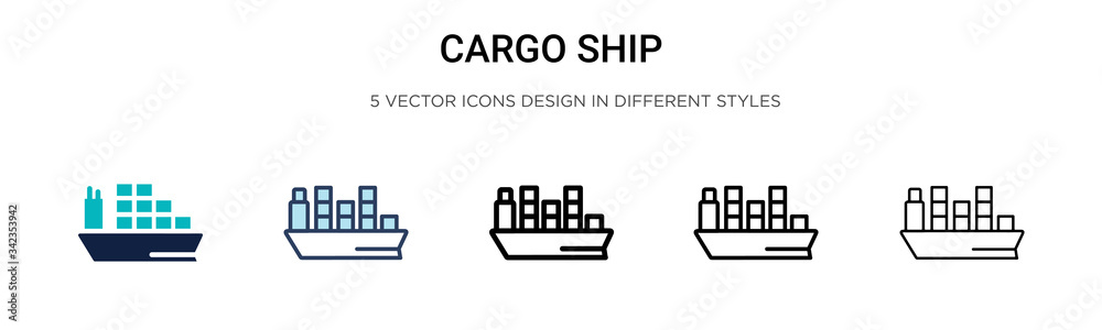 Cargo ship icon in filled, thin line, outline and stroke style. Vector ...