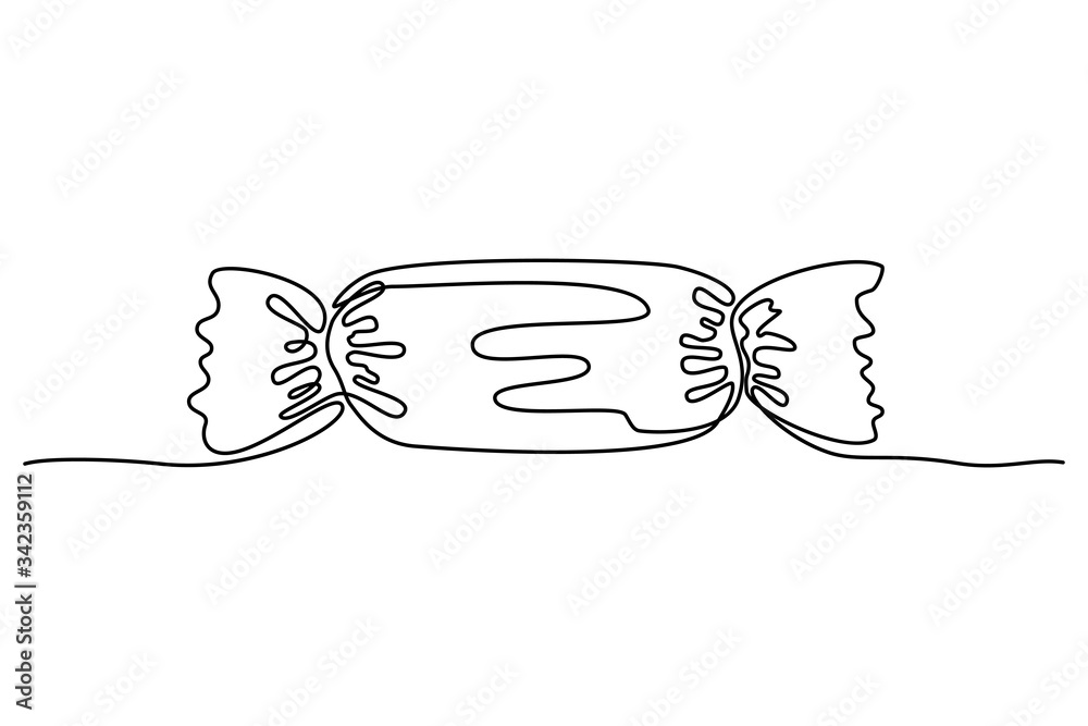 Continuous line drawing. Sweet candy. Chocolate. Black isolated on ...