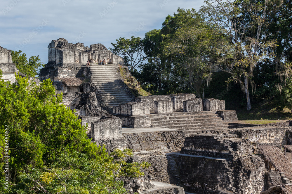 Mayan temple pyramids archeological excavation in Tikal national park ...