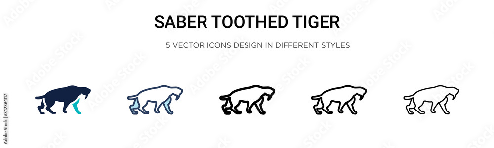 Saber toothed tiger icon in filled, thin line, outline and stroke style ...