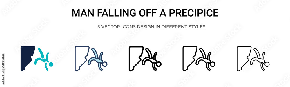 Man falling off a precipice icon in filled, thin line, outline and ...