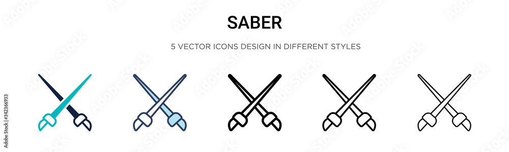 Saber icon in filled, thin line, outline and stroke style. Vector ...