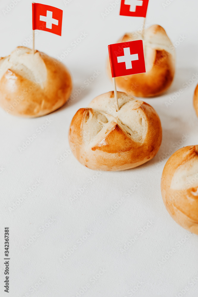 Swiss bread buns traditionally baked in Switzerland to celebrate Swiss ...
