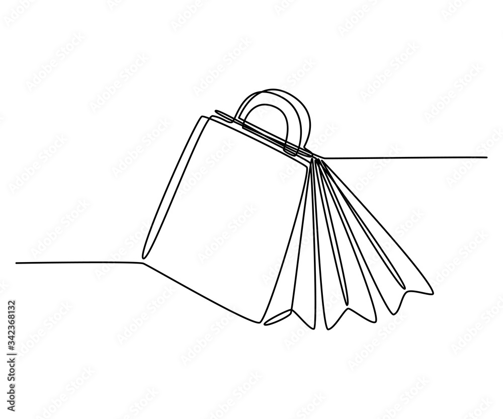 Continuous line drawing. Shopping bags. Black isolated on white ...