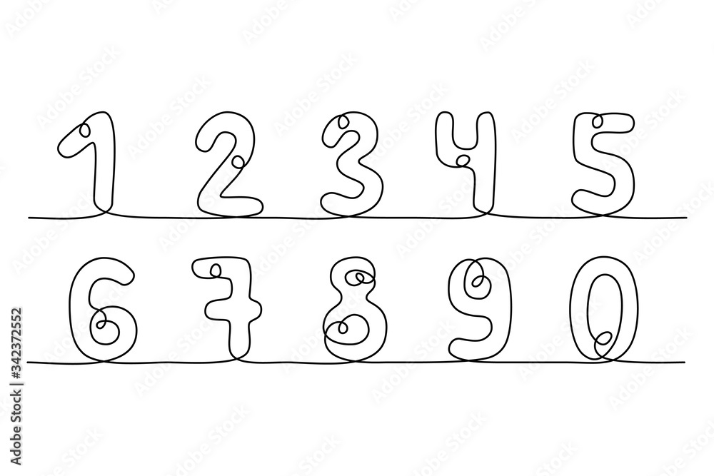 Continuous line drawing. Numbers. Black isolated on white background ...