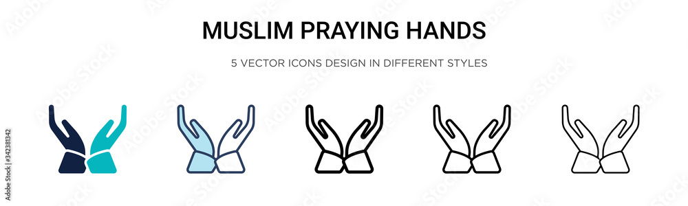 Muslim praying hands icon in filled, thin line, outline and stroke ...