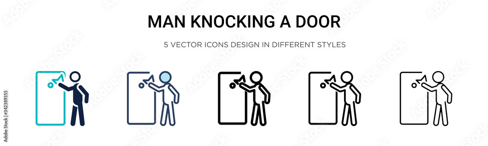 Man knocking a door icon in filled, thin line, outline and stroke style ...