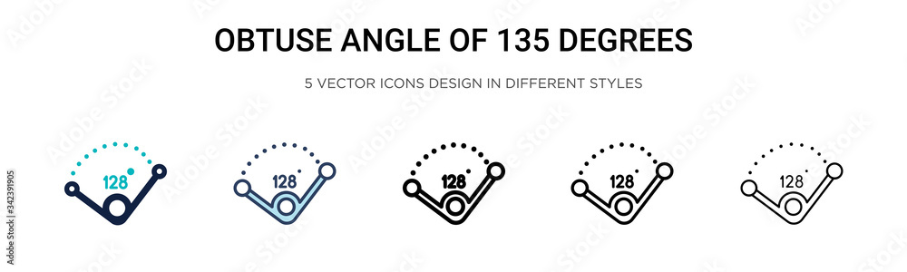 Obtuse angle of 135 degrees icon in filled, thin line, outline and ...
