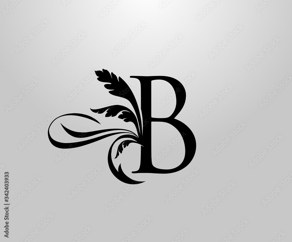 Classic Elegant letter B Floral logo. Vintage drawn Letter Stamp emblem ...