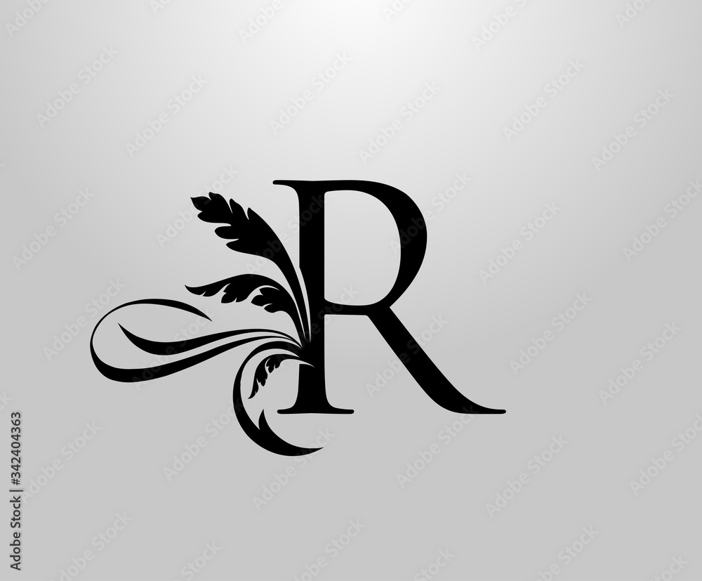 Classic Elegant letter R Floral logo. Vintage drawn Letter Stamp emblem ...