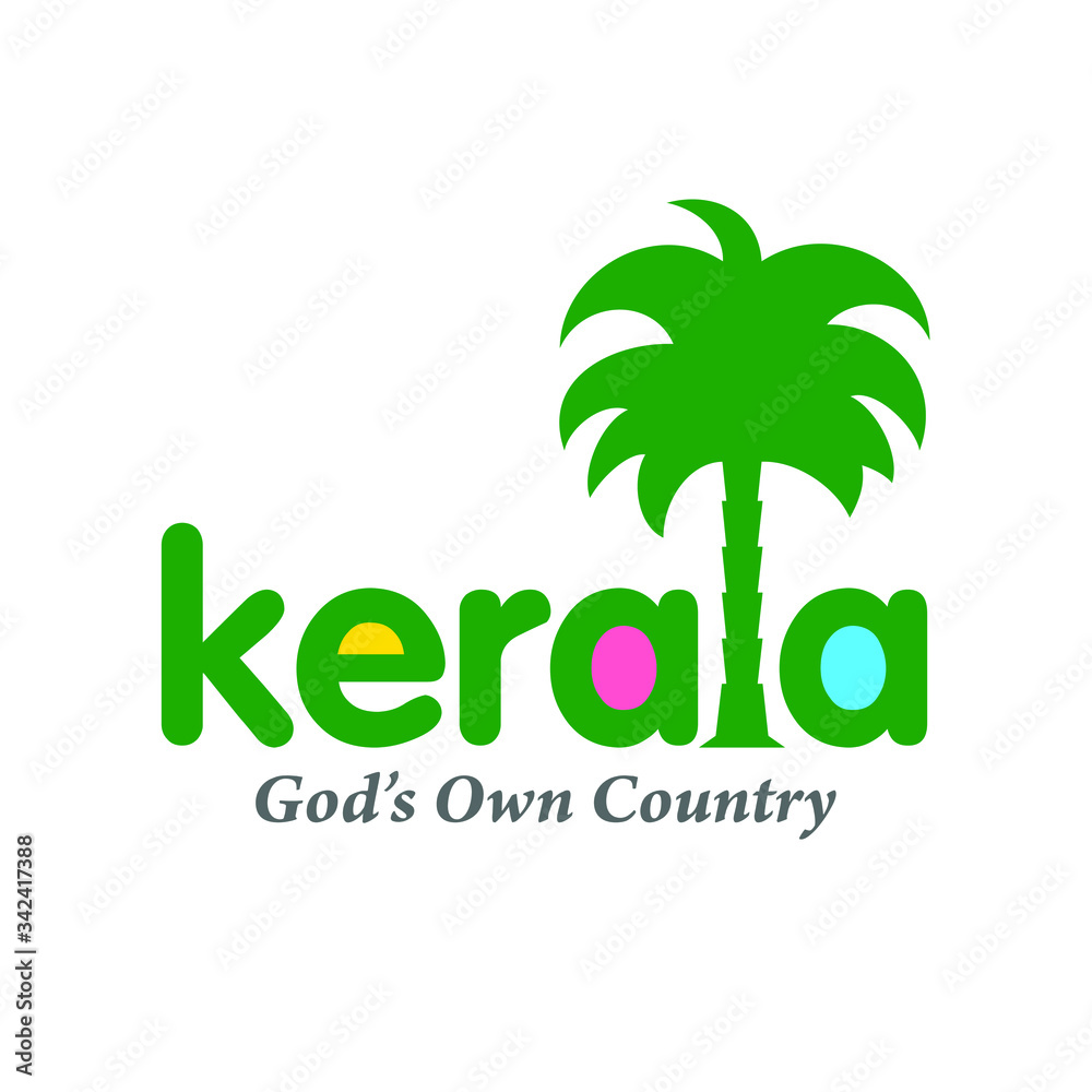 Kerala State, India. Initiative logo with palm coconut tree. God's Own ...