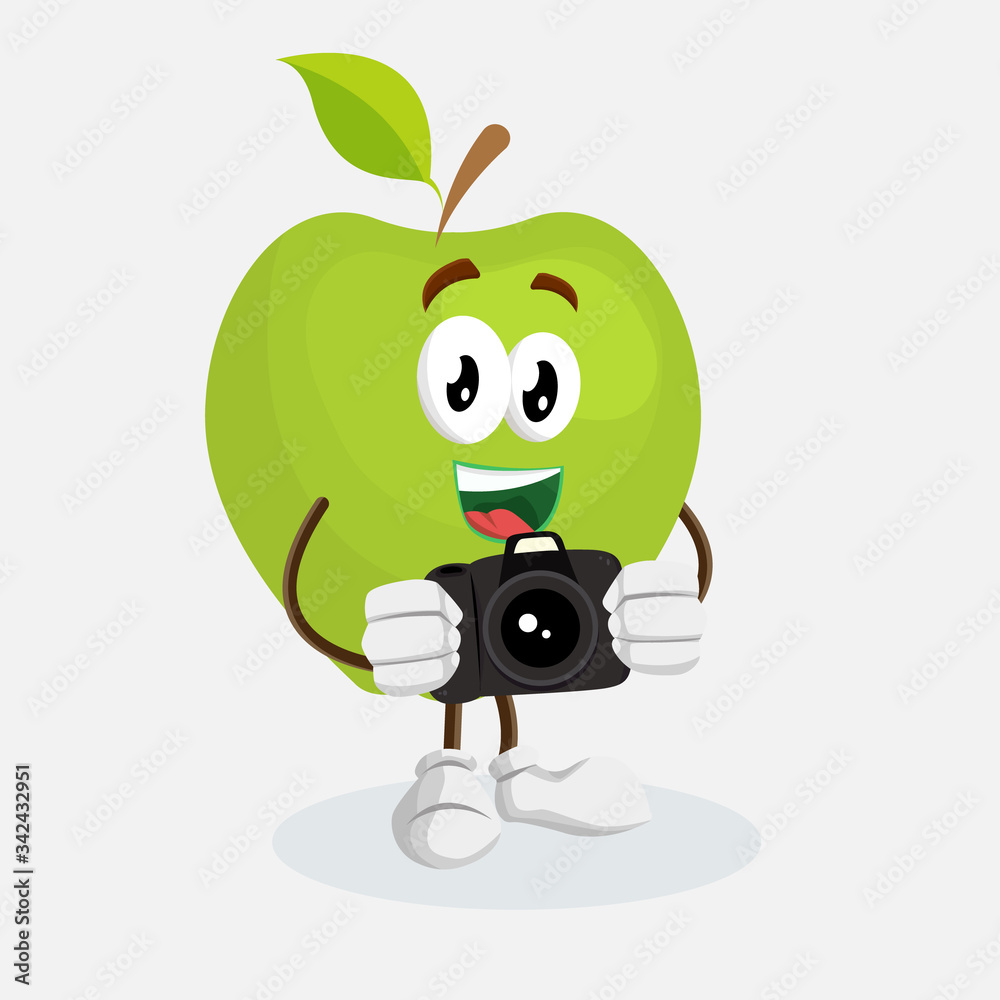 Apple Logo mascot with camera pose and background with camera pose with ...
