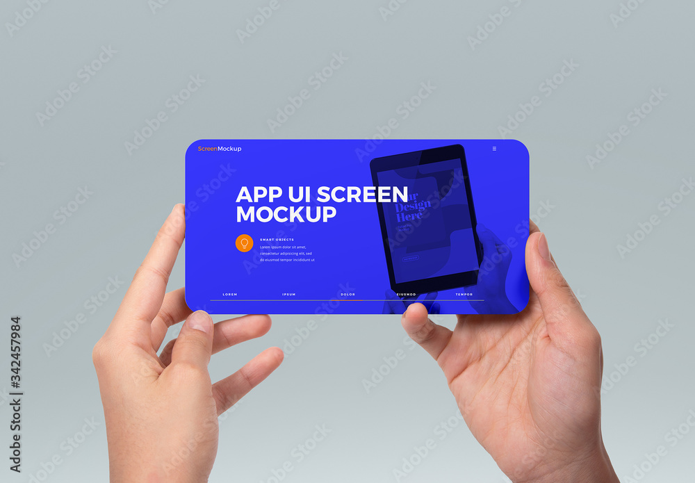 Hands Holding App UI Screen Mockup Stock Template | Adobe Stock
