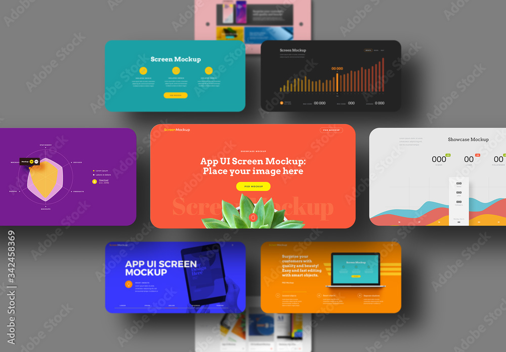 Landscape App UI Screen Mockup Set Stock Template | Adobe Stock