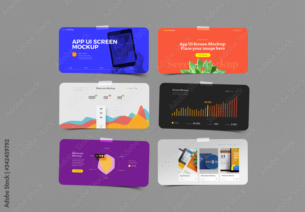 Modelo de Landscape App UI Screen with Adhesive Tape Mockup do Stock ...