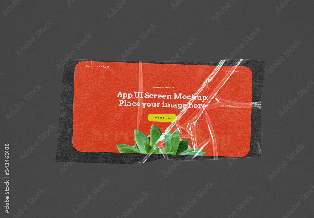 Landscape App UI Screen with Plastic Adhesive Mockup Stock Template ...