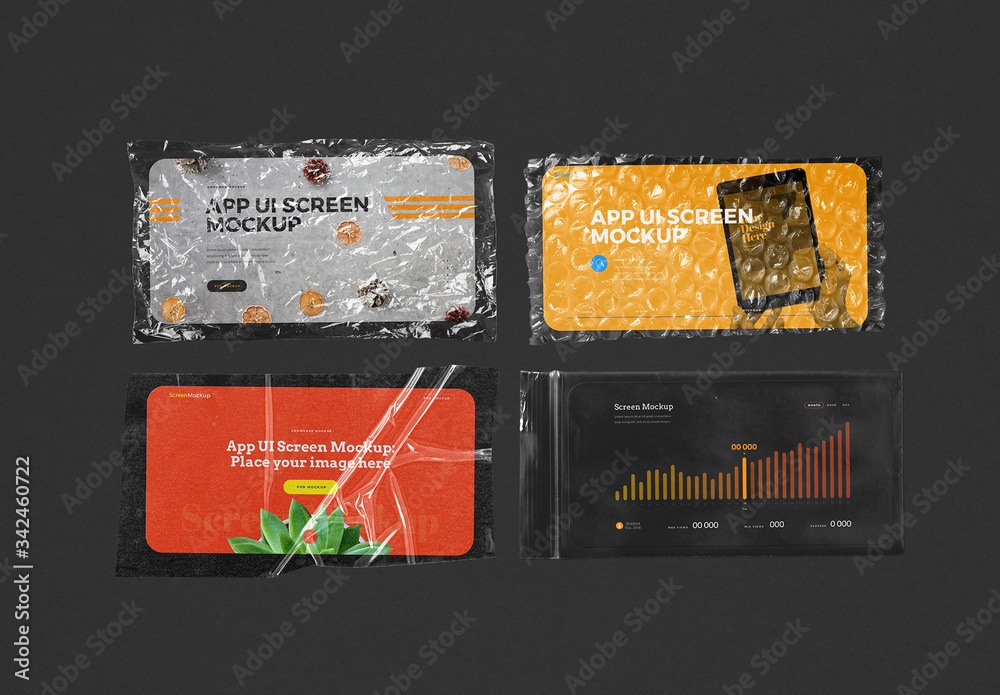 Landscape App UI Screen with Plastic Bags, Bubble Wrap, and Adhesive ...