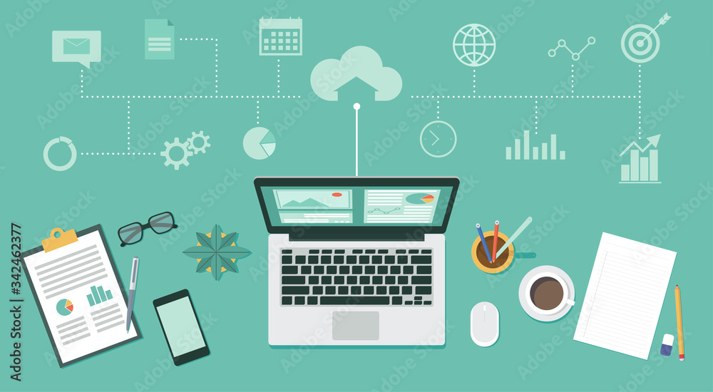 learning and working online together on laptop computer, remote working ...