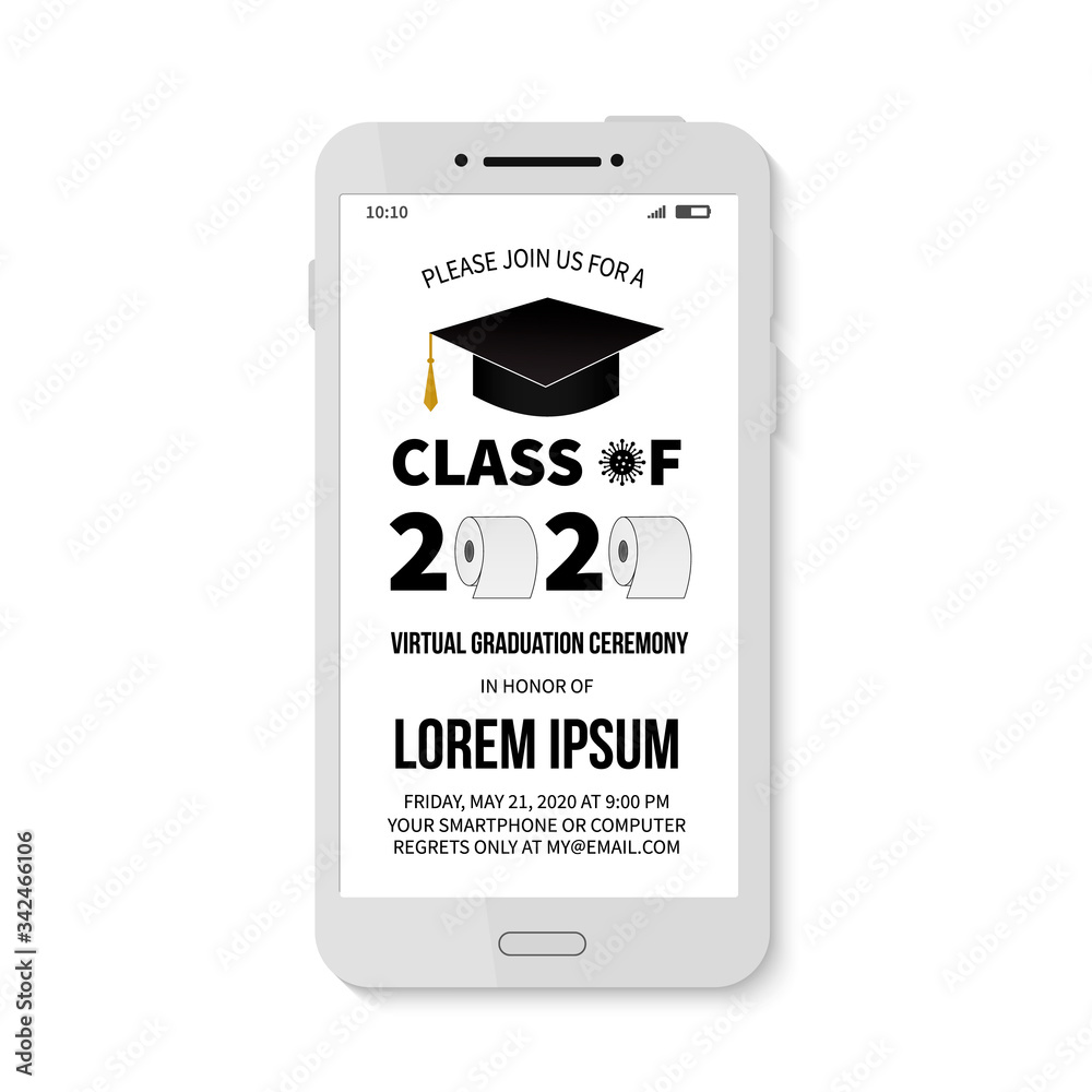 Vetor de Virtual Graduation Ceremony Class of 2020 invitation with ...