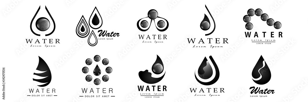 Water Splash Vector And Drop Set - Isolated On White Background. Vector ...