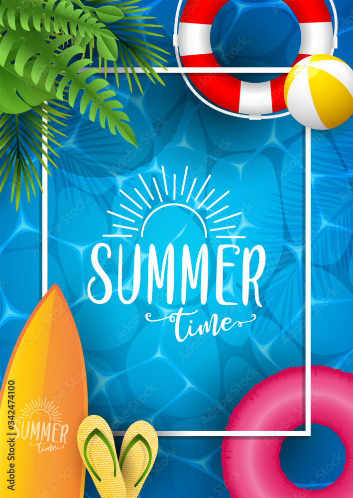 Summer sea poster. Vector illustration with deep underwater ocean scene ...