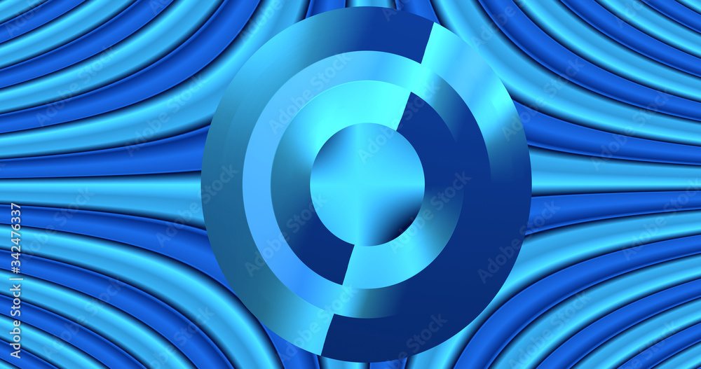 Moving metal circle with wave. Blue. Asymptotic curves background. 3d ...