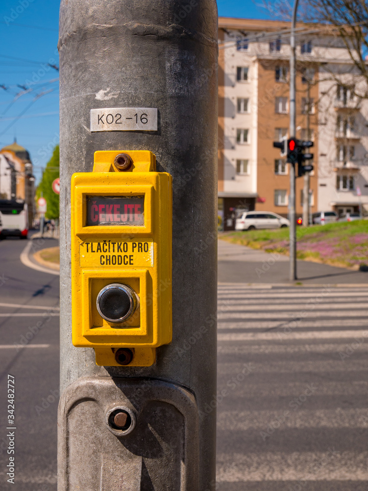 Pedestrian traffic light button for calling green walk sign ...