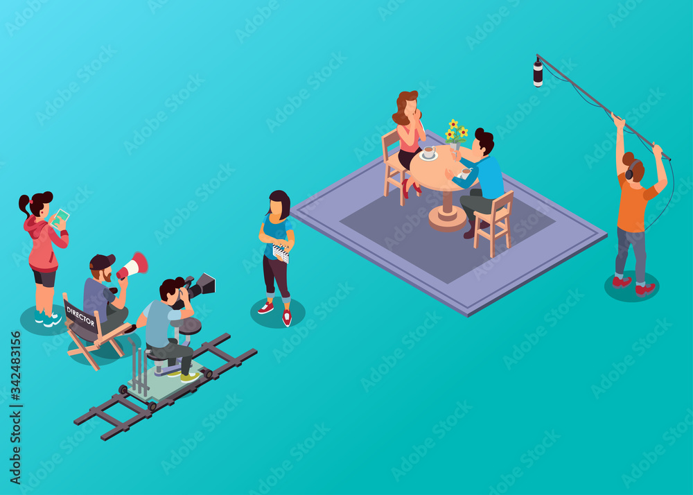 Isometric Vector Illustration Representing A Romance Film Making ...